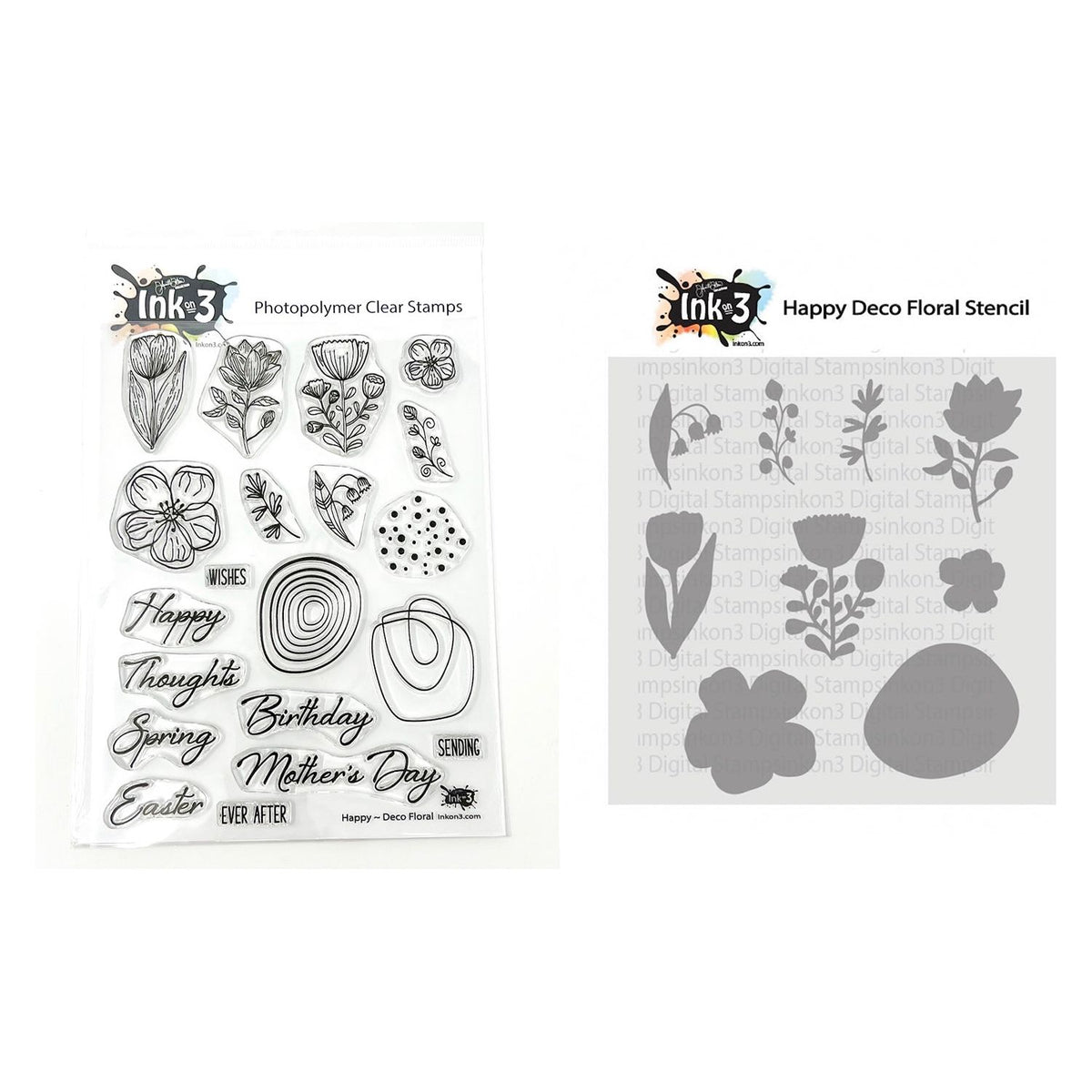 Inkon3 Happy Deco Floral Stamp and Stencil Bundle – Simon Says Stamp