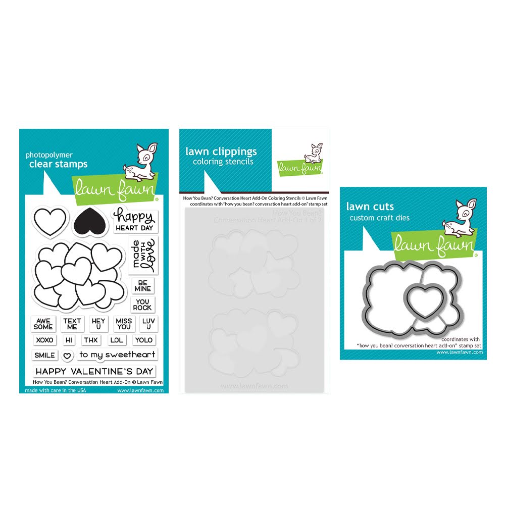 Lawn Fawn How You Bean? Conversation Hearts Add-On Stamps Dies and Col ...