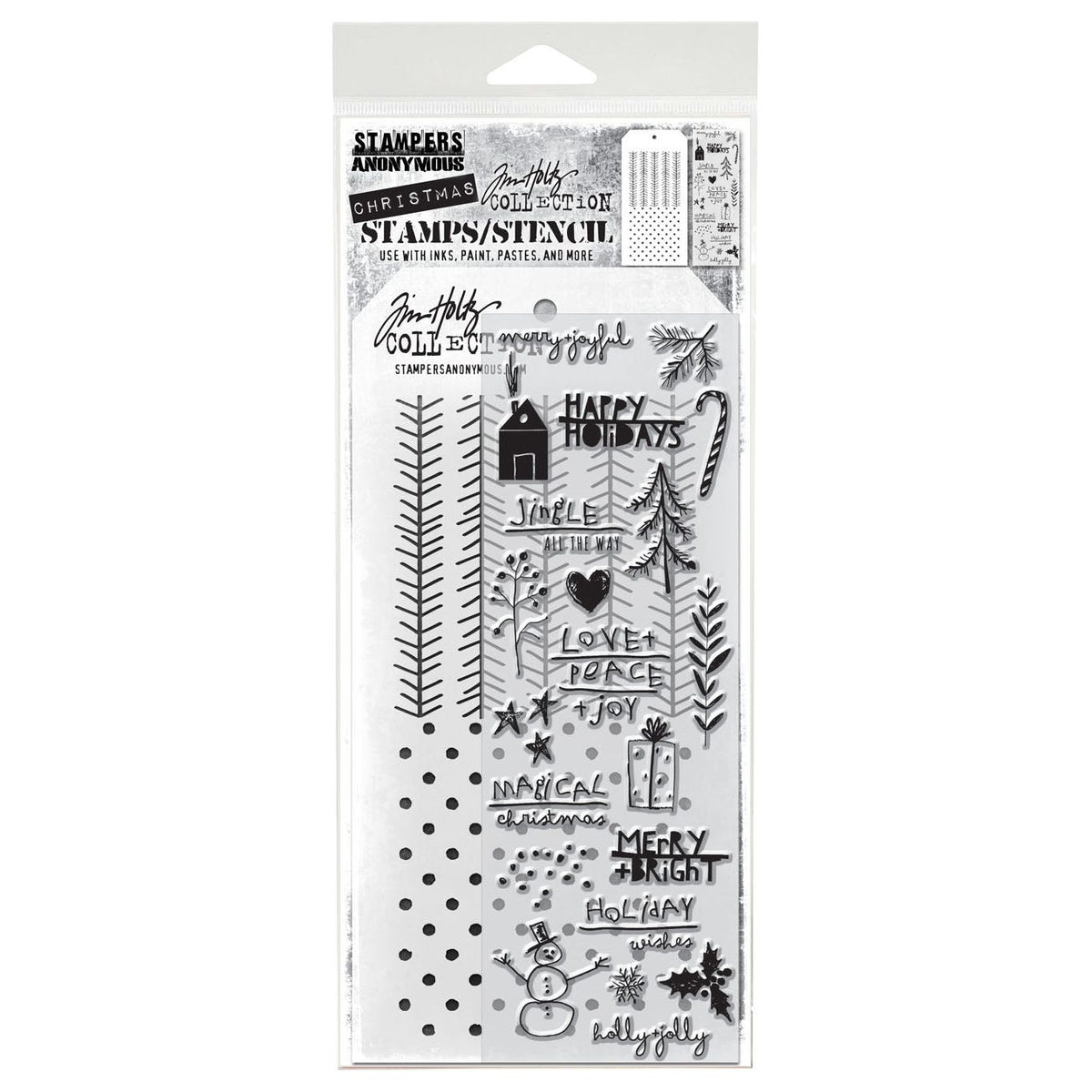 Tim Holtz Clear Stamps and Stencil Seasonal Scribble, Polkadot, Tinsel – Simon Says Stamp