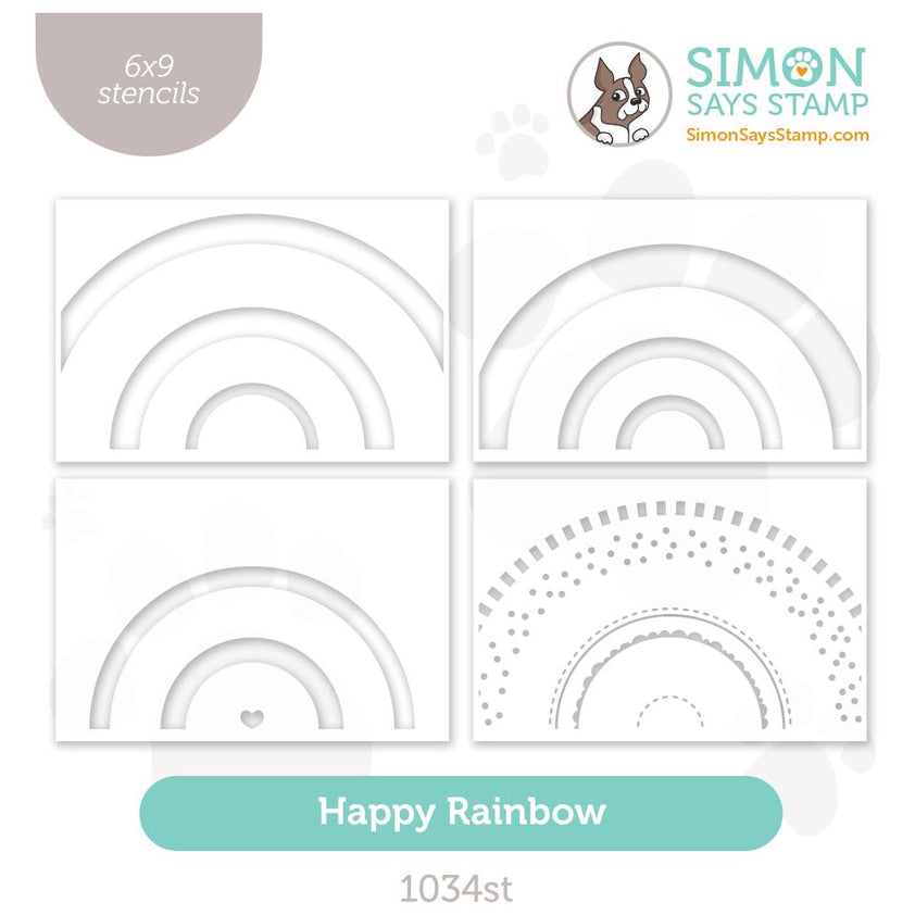 Simon Says Stamp Set of 4 Stencils Happy Rainbow 1034st