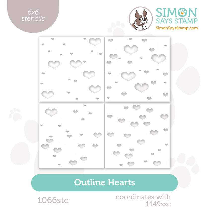 Simon Says Stamp Set of 4 Stencils Outline Hearts 1066stc To Love