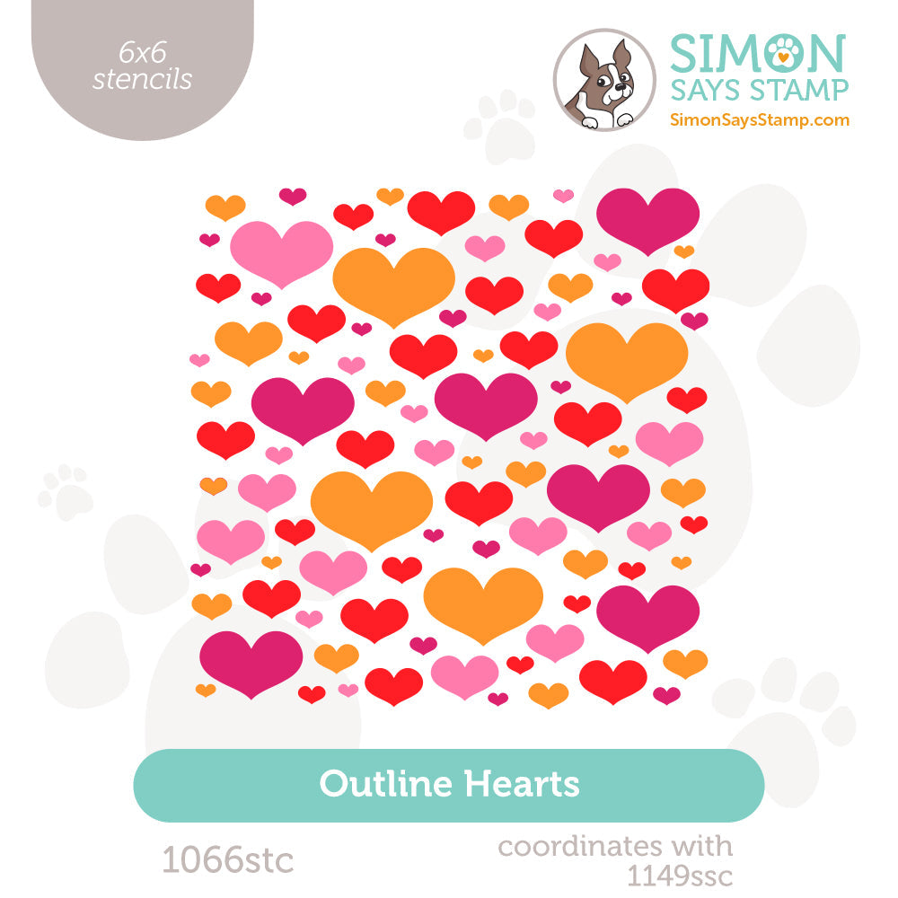 Simon Says Stamp Set of 4 Stencils Outline Hearts 1066stc To Love