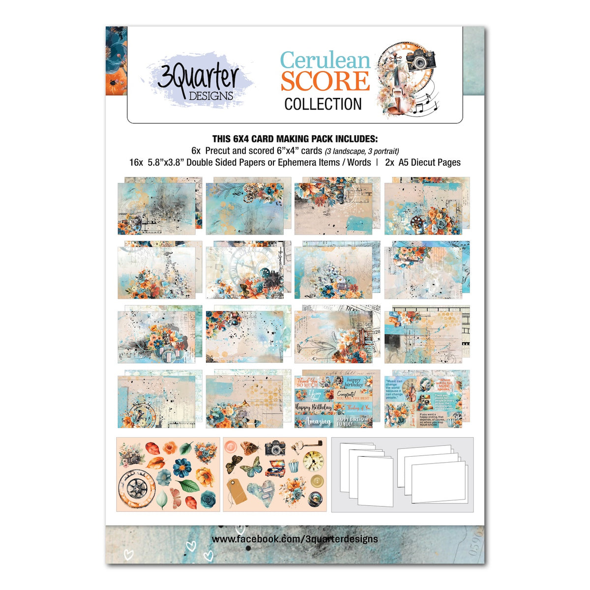 3Quarter Designs Cerulean Score 6x4 Card Pack 3q-cc-ceruleanscore ...