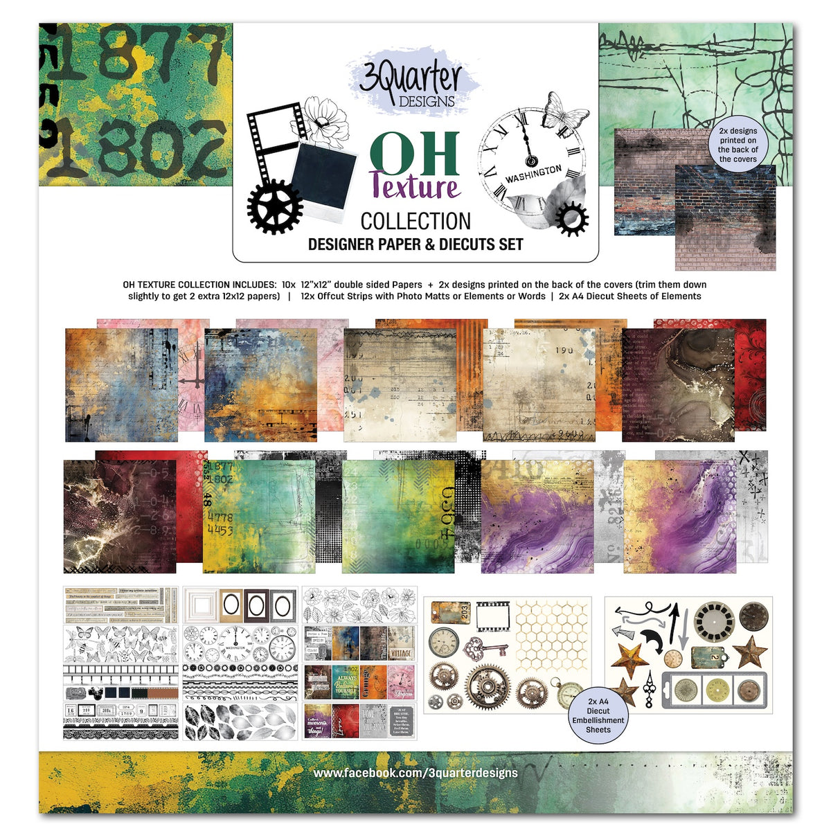 3Quarter Designs Oh Texture 12x12 Design Paper and Diecuts Set 3q-sc-o ...