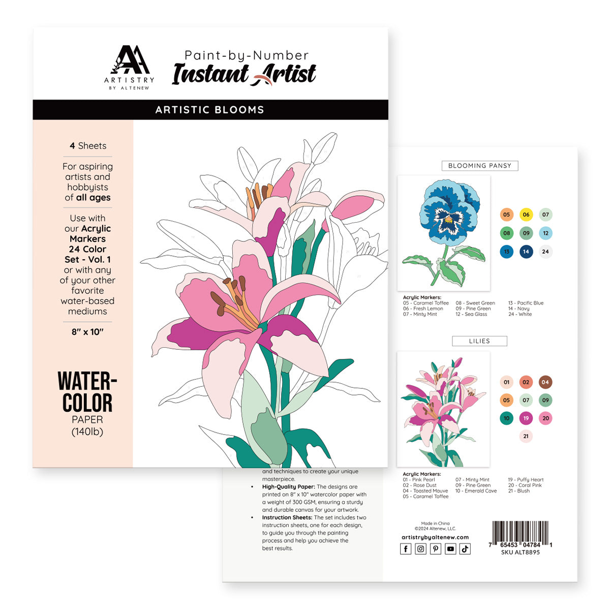 Altenew Paint-by-number Instant Artist Artistic Blooms 4 Sheet Pack al ...