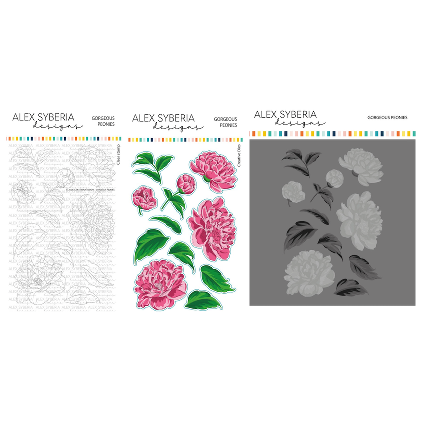 Alex Syberia Designs Gorgeous Peonies Stamp Die and Stencil Bundle ...