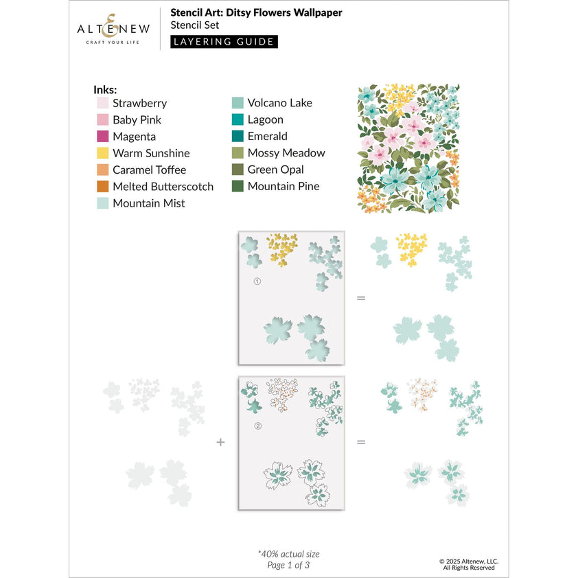 Altenew Stencil Art Ditsy Flowers Wallpaper Layering Stencils alt10830 ...