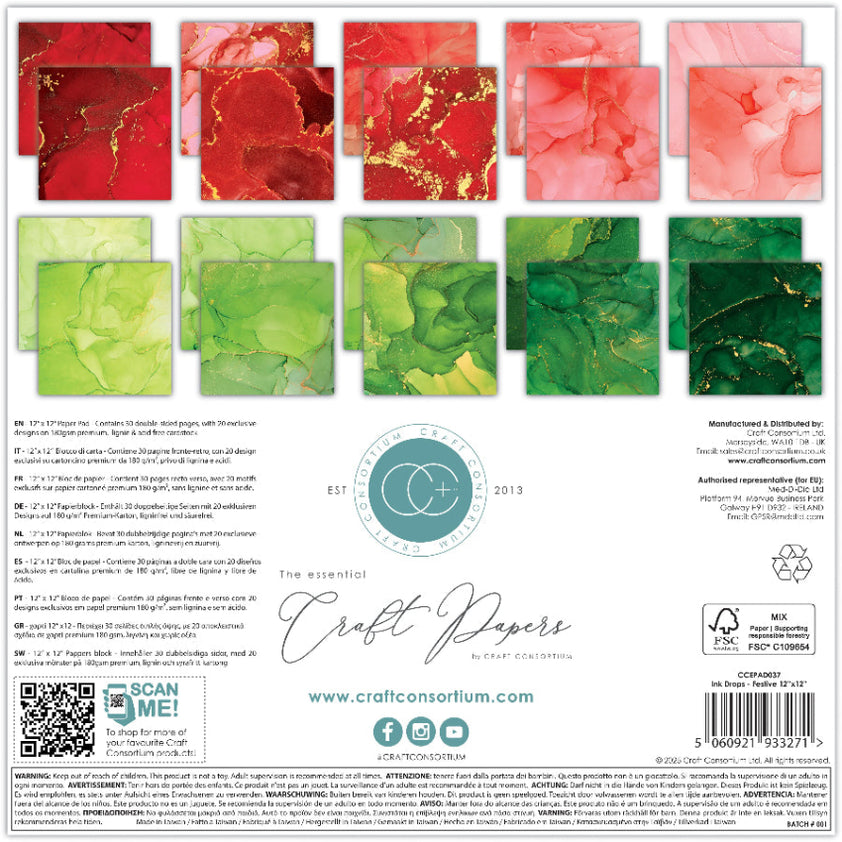 Craft Consortium Ink Drops Festive 12 x 12 Paper Pad ccepad037 – Simon ...