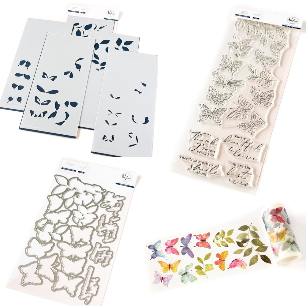 Pinkfresh Studio Fluttering Butterflies Stamps Dies Stencils And Washi ...