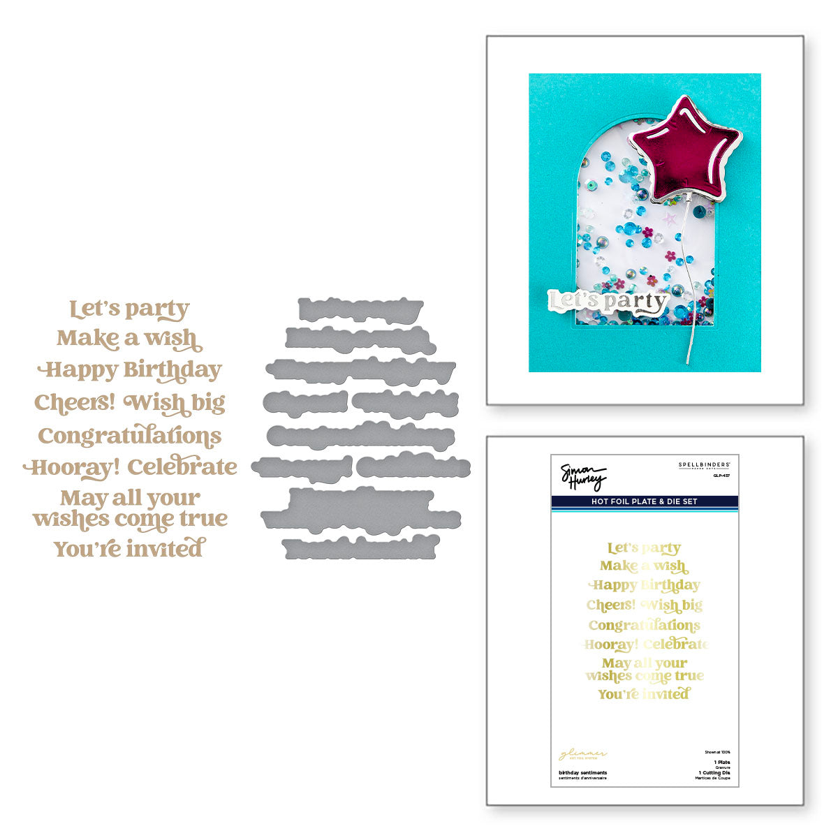 Spellbinders Birthday Sentiments Glimmer Hot Foil Plate & Die Set glp ...