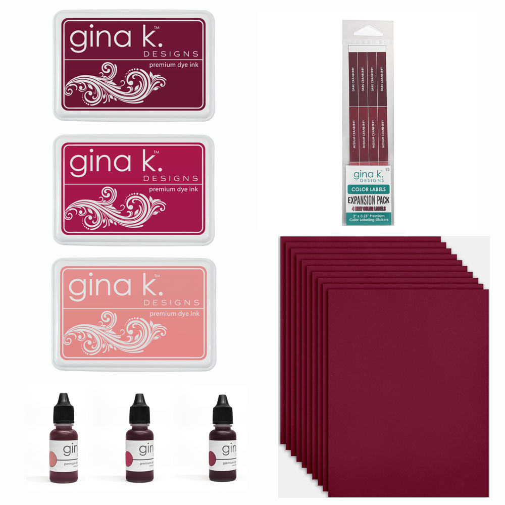 Gina K Designs Cranberry Lovers Ink Refills Labels and Cardstock Bundl ...