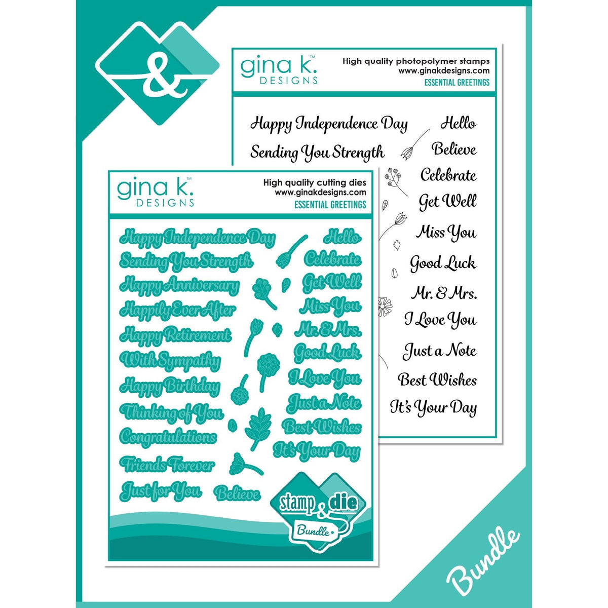 Gina K Designs Essential Greetings Stamps and Dies Bundle dwdie0488 ...