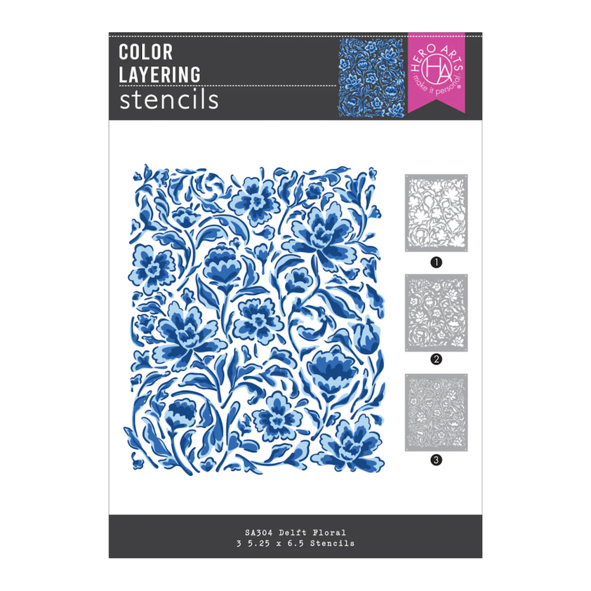 Hero Arts Color Layering Delft Floral Stencil Set sa304 – Simon Says Stamp