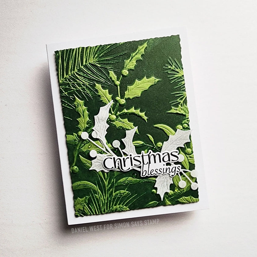 Simon Says Stamp Embossing Folder Holly and Pine sf340 All the Joy
