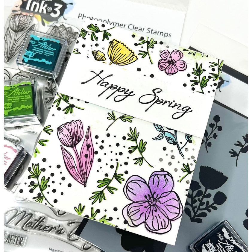 Inkon3 Happy Deco Floral Stamp and Stencil Bundle – Simon Says Stamp