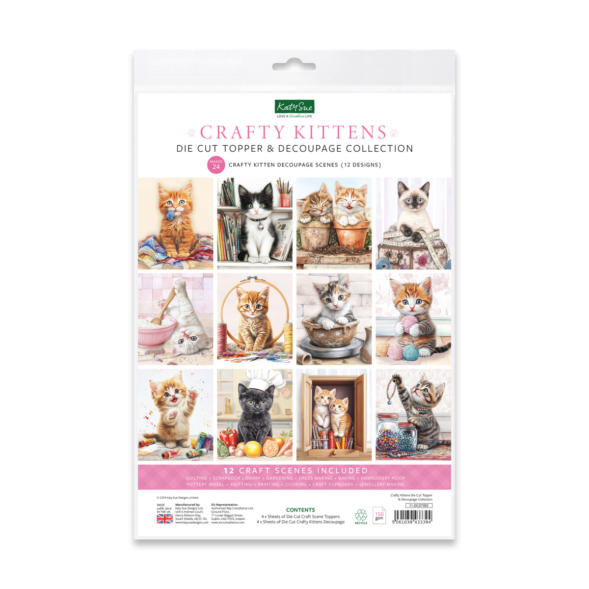Katy Sue Designs Crafty Kittens Die Cut Topper and 3D Decoupage Collec ...