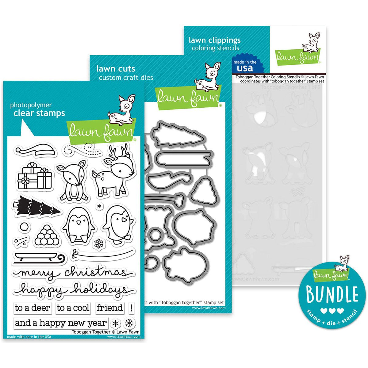 Lawn Fawn Toboggan Together Stamps Dies and Coloring Stencils Bundle ...