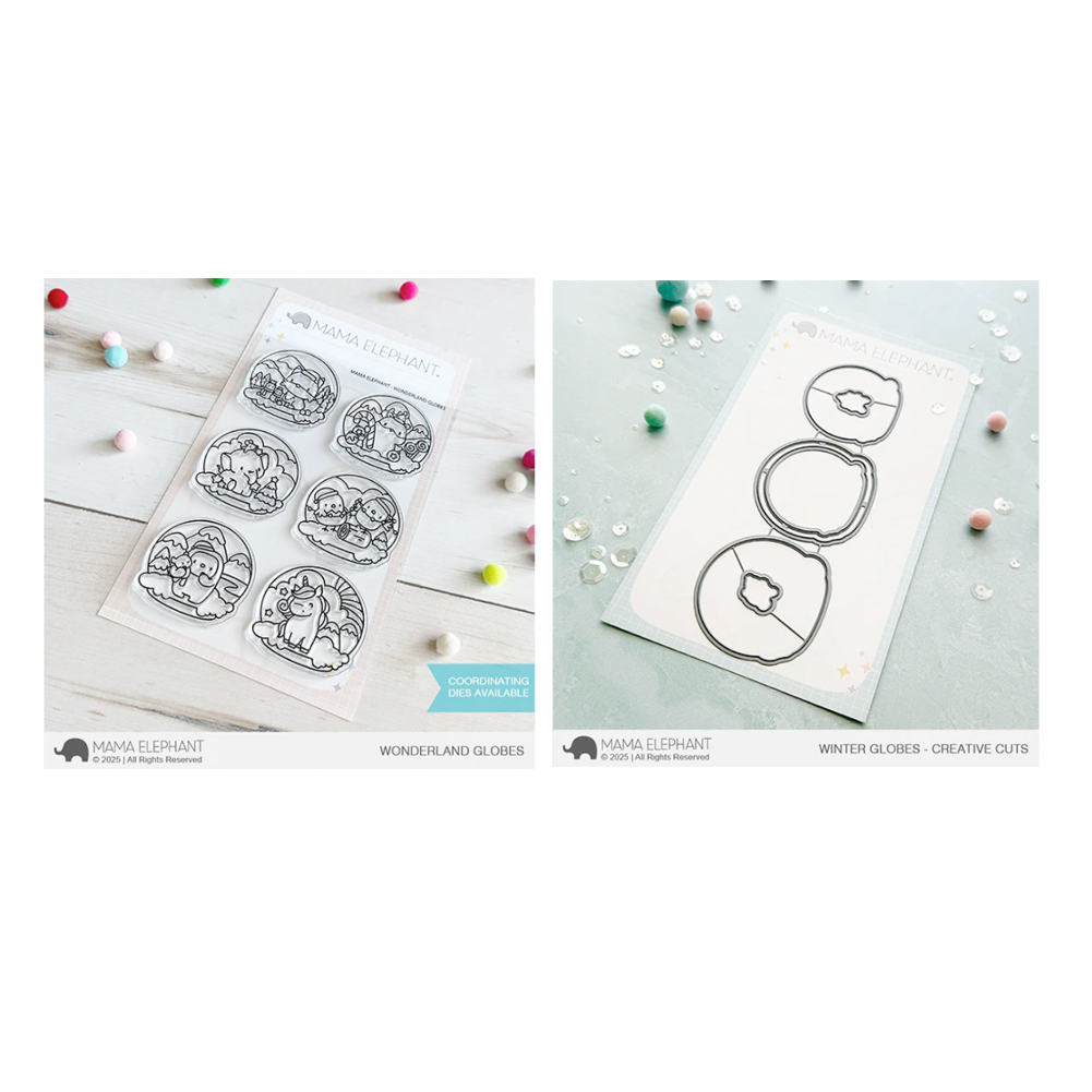 Mama Elephant Wonderland Globes Clear Stamp and Winter Globes Die Set ...