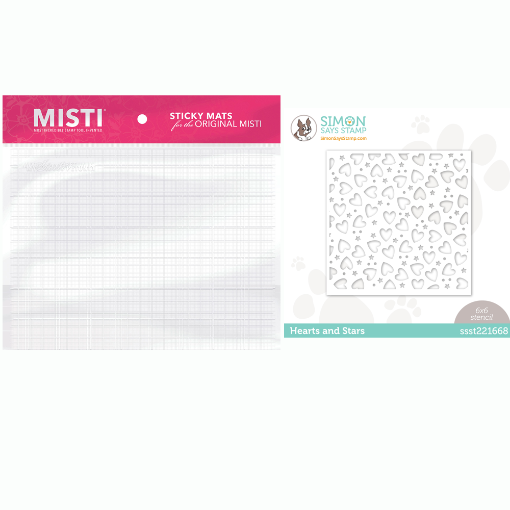 Misti Sticky Mats Grid and Simon Says Stamp Hearts and Stars Stencil B