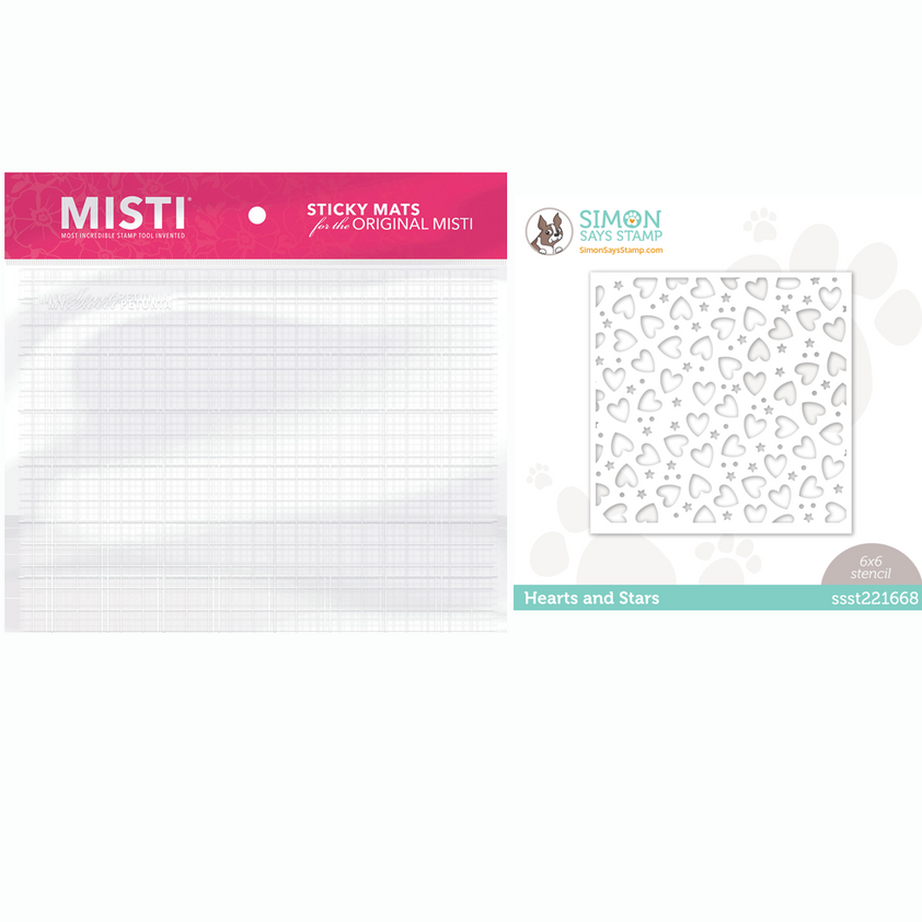 Misti Sticky Mats Grid and Simon Says Stamp Hearts and Stars Stencil B