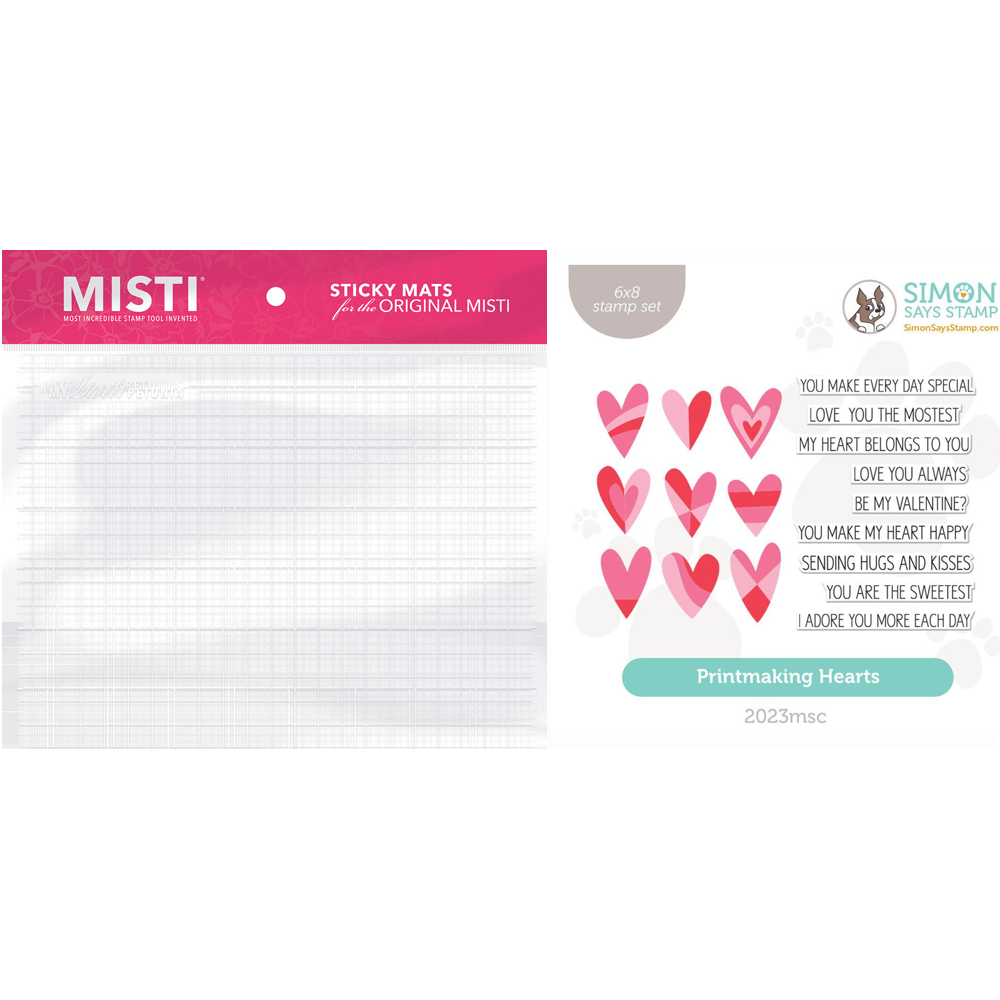 Misti Sticky Mats Grid and Simon Says Stamp Printmaking Hearts Stamps
