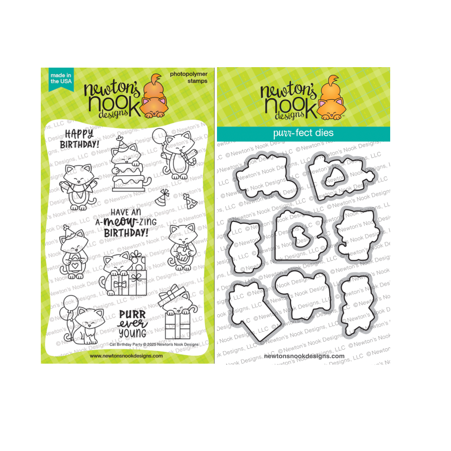Newton's Nook Designs Cat Birthday Party Clear Stamp and Die Set ...
