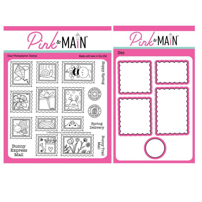 Pink and Main Spring Postage Stamps Clear Stamp and Postage Stamp Die ...