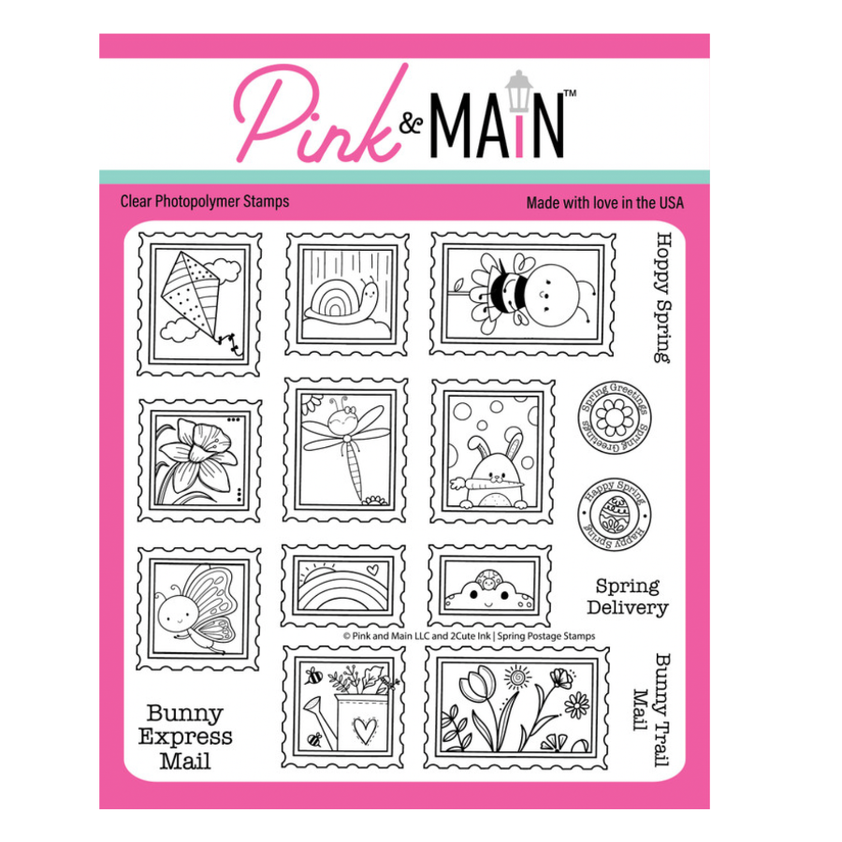 Pink and Main Spring Postage Stamps Clear Stamp and Postage Stamp Die ...