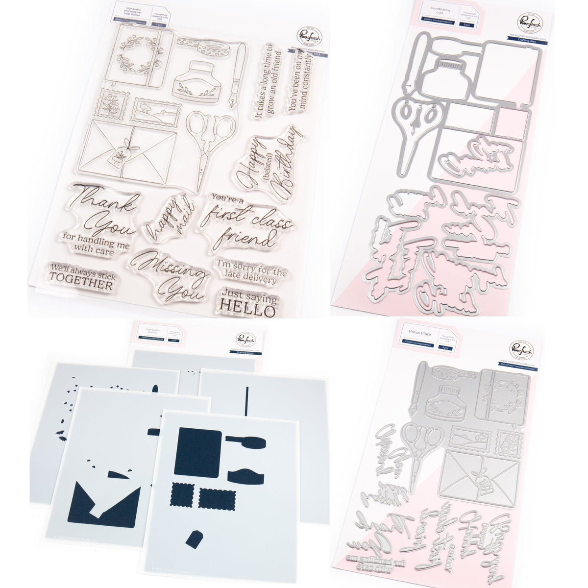 Pinkfresh Studio Classic Correspondence Stamps Dies Stencils And Press ...
