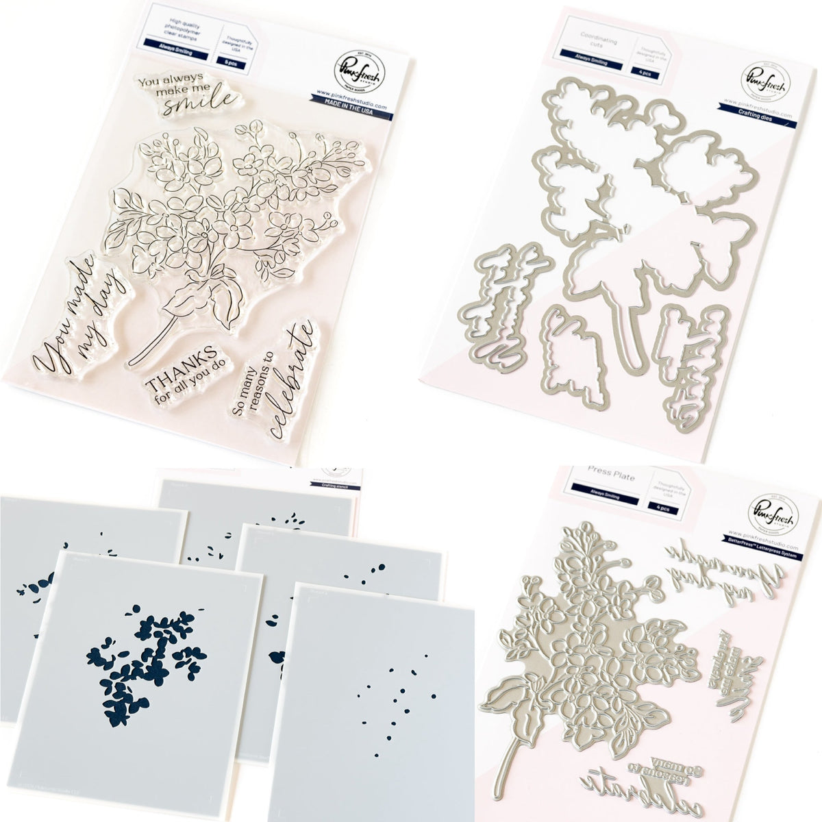 Pinkfresh Studio Always Smiling Stamps Dies Stencils And Press Plates ...