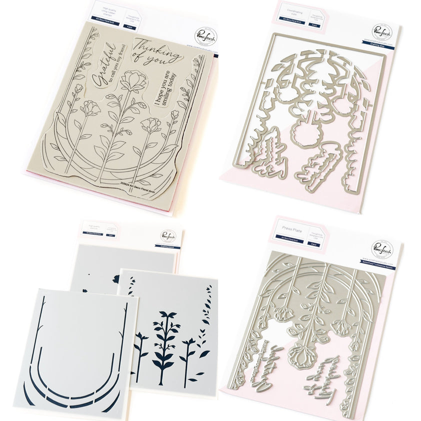Pinkfresh Studio Art Deco Floral Arch Stamps Dies Stencils And Press P ...