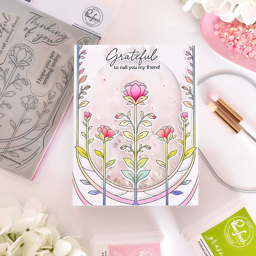 Pinkfresh Studio Art Deco Floral Arch Stamps Dies Stencils And Press P ...