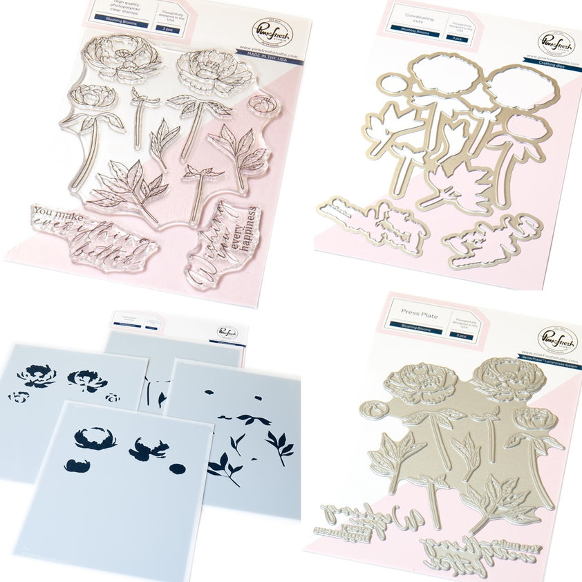 Pinkfresh Studio Blushing Blooms Stamps Dies Stencils And Press Plates ...