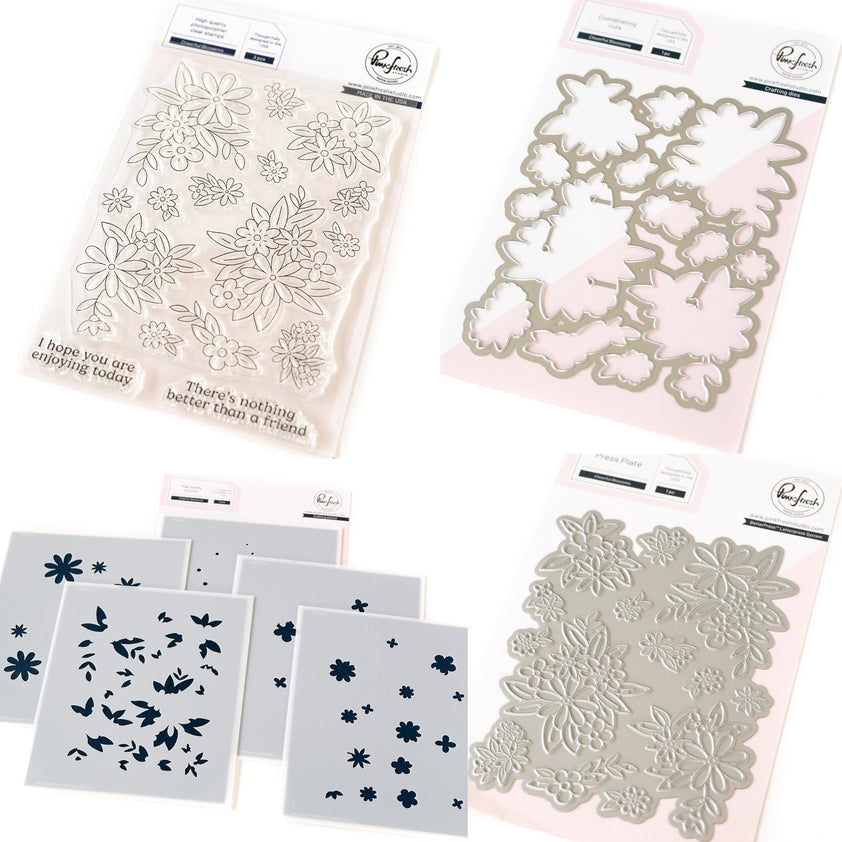 Pinkfresh Studio Cheerful Blossoms Stamps Die Stencils And Press Plate ...
