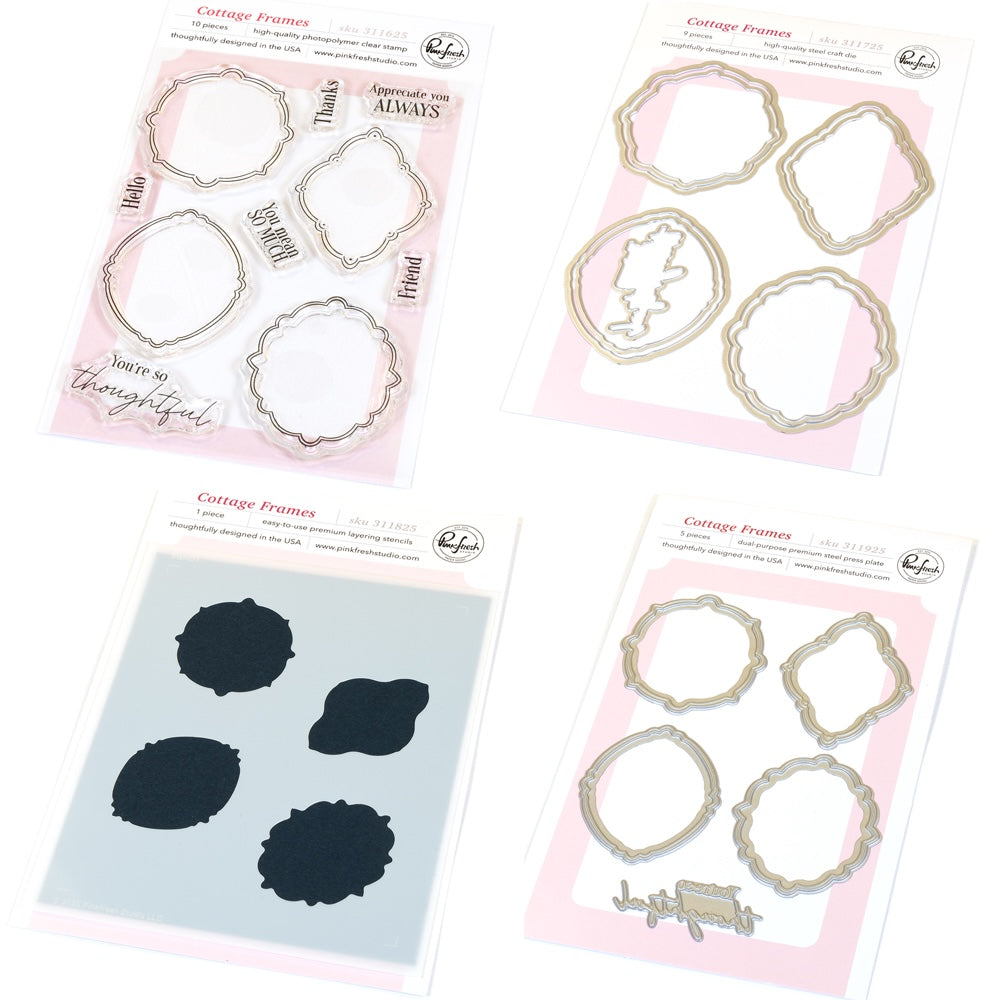 Pinkfresh Studio Cottage Frames Clear Stamps Dies Stencil And Press Pl ...