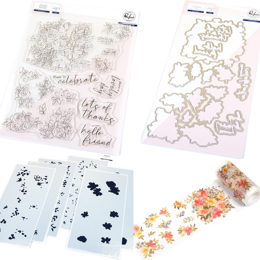 Pinkfresh Studio Cozy Blooms Stamps Dies Stencils And Washi Bundle ...