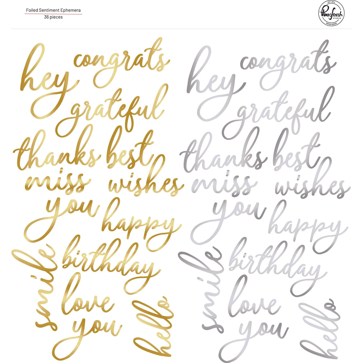 Pinkfresh Studio Foiled Script Sentiments Ephemera Set 261924 – Simon ...
