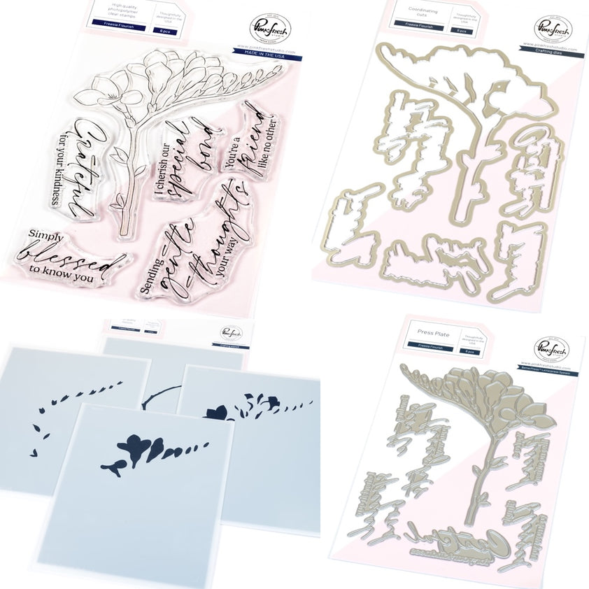 Pinkfresh Studio Freesia Flourish Stamps Dies Stencils And Press Plate ...