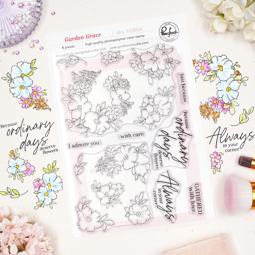 Pinkfresh Studio Garden Grace Clear Stamps Dies Stencils And Washi Tap ...