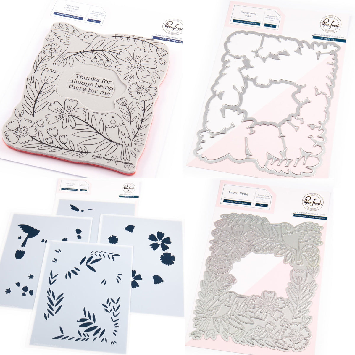 Pinkfresh Studio Happy Hummingbirds Stamps Die Stencils And Press Plat ...