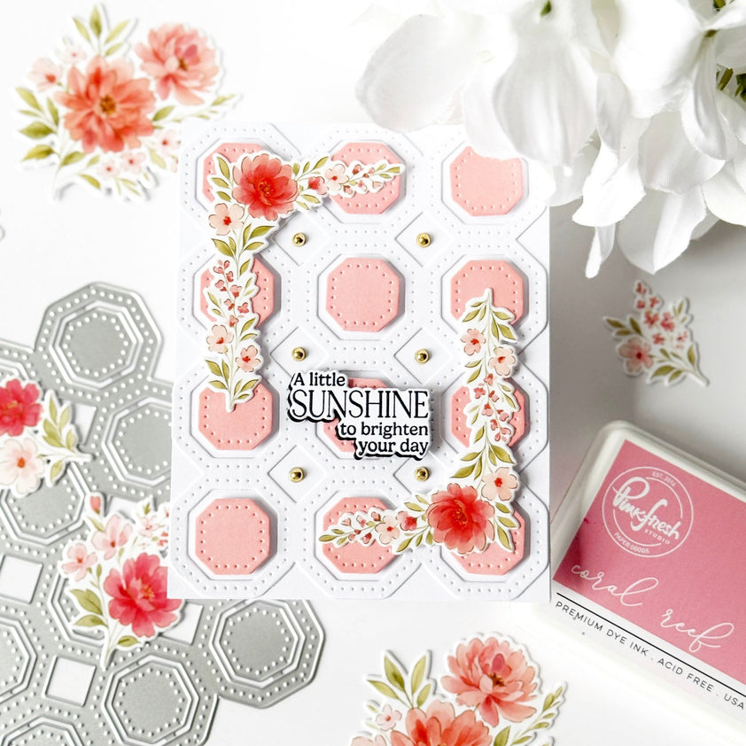 Pinkfresh Studio Peony Glow Stamps Dies Stencils And Washi Bundle ...