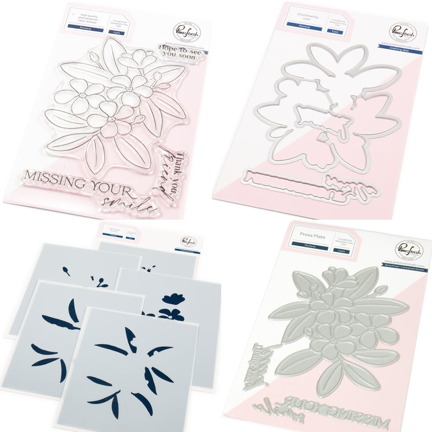 Pinkfresh Studio Plumeria Stamps Dies Stencils And Press Plates Bundle ...
