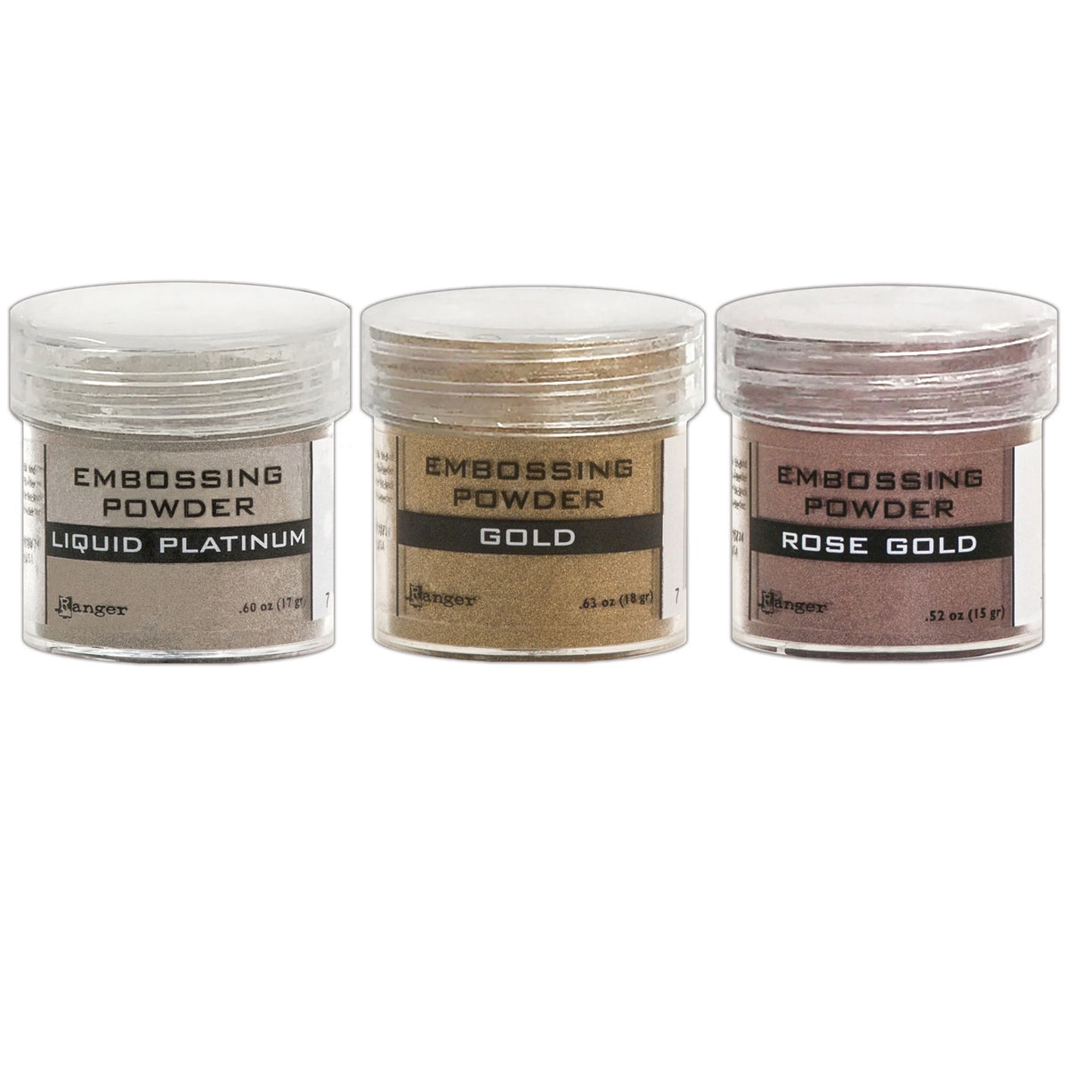 Ranger Liquid Platinum, Gold, And Rose Gold Embossing Powders Bundle ...