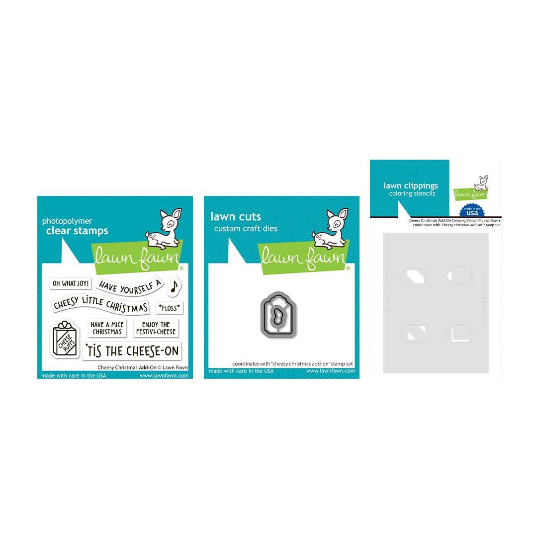 Lawn Fawn Cheesy Christmas Add-On Stamps Dies Coloring Stencils Set ...