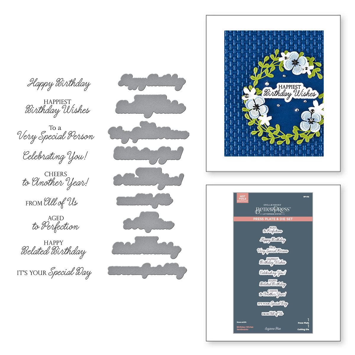 Spellbinders Birthday Wishes Sentiments BetterPress Plate and Die Set ...