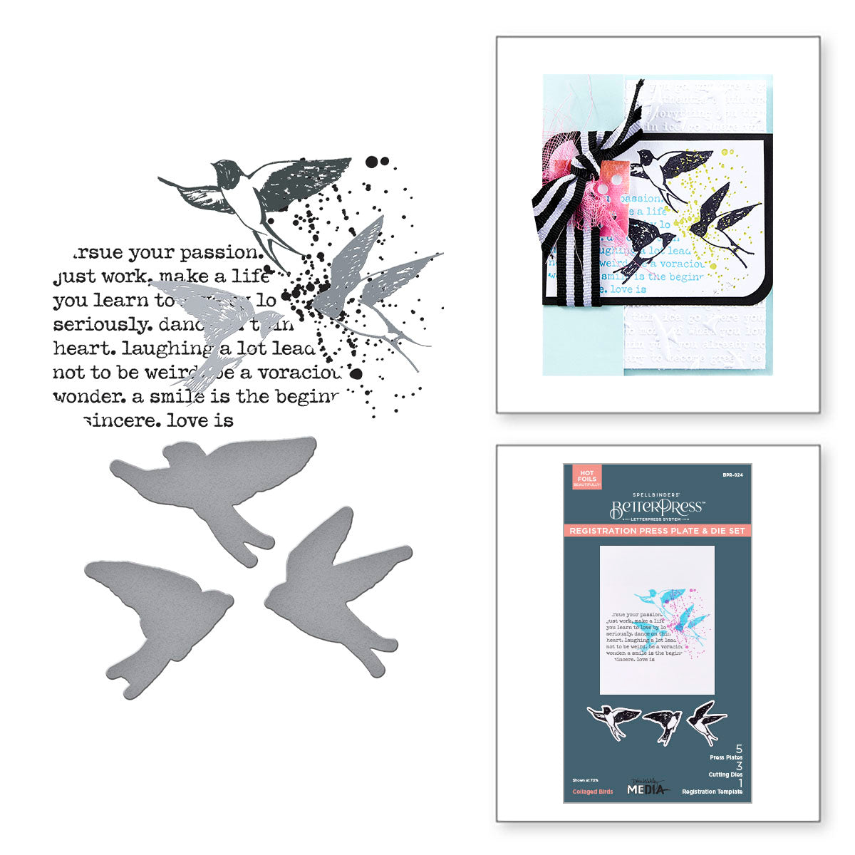 Spellbinders Collaged Birds BetterPress Plates and Die Set bpr-024 ...