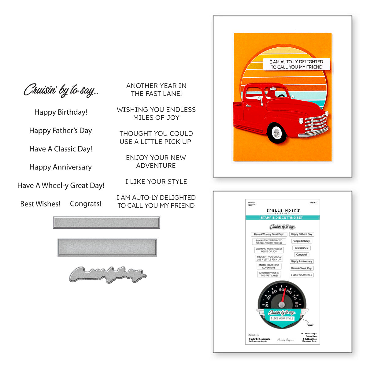 Spellbinders Cruisin By Sentiments Clear Stamp and Die Set sds-204 ...