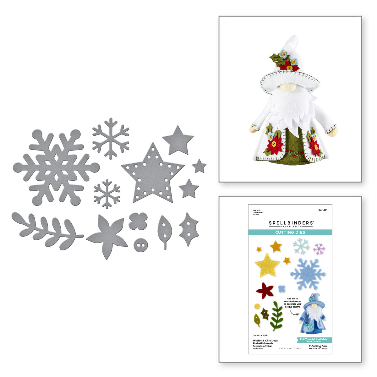 Spellbinders Winter and Christmas Embellishments Etched Dies s4-1491 ...