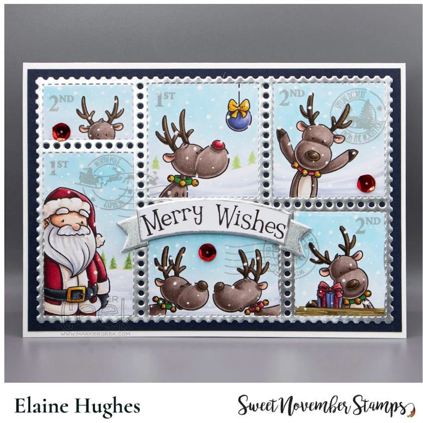 Sweet November Stamps Santa and Reindeer Postage Pals Clear Stamp Set ...