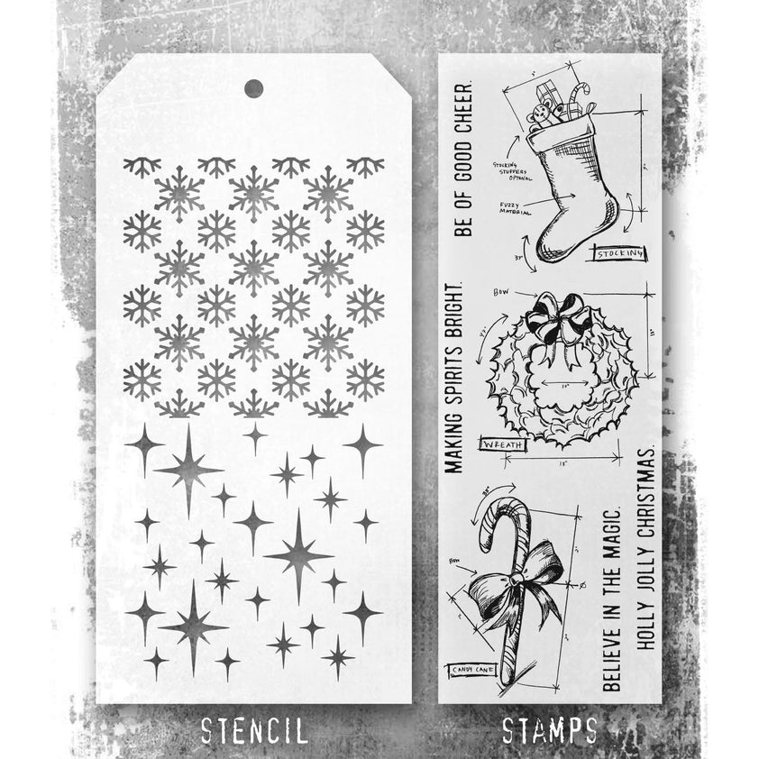 Tim Holtz Clear Stamps and Stencil Blueprint Christmas 1, Twinkle, Flu ...